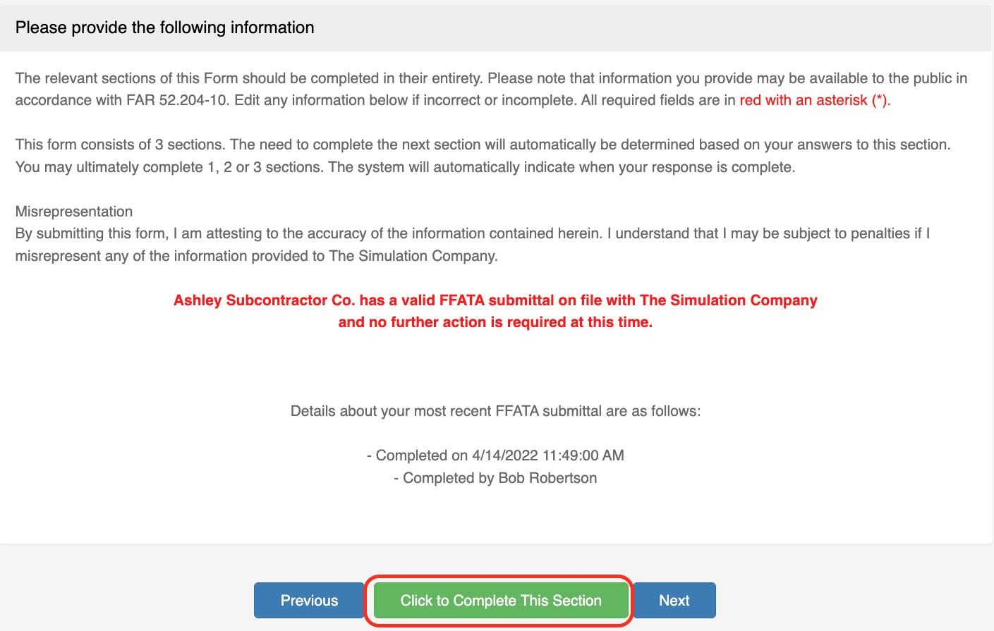 Supplier Registration - FFATA Form – SupplierGATEWAY Support Center